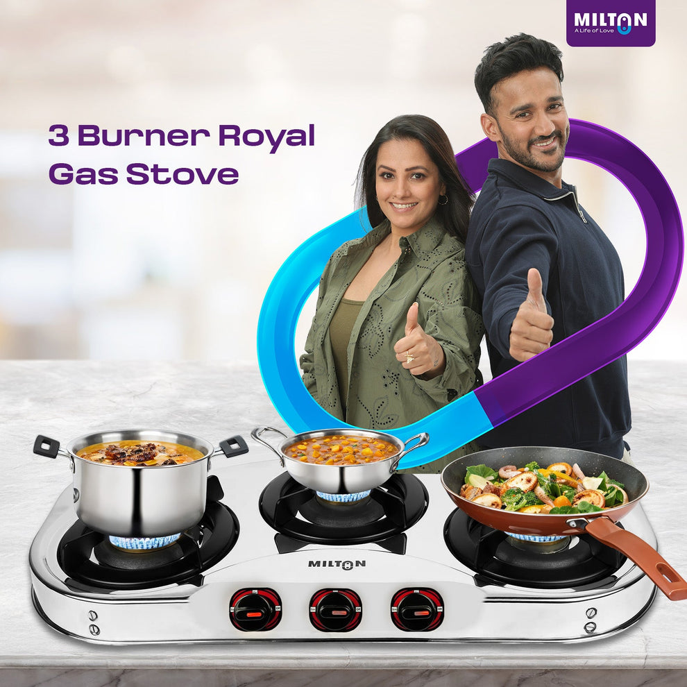 Stainless Steel Gas Stove MILTON Royal 3 Burner with Manual Ignition ...